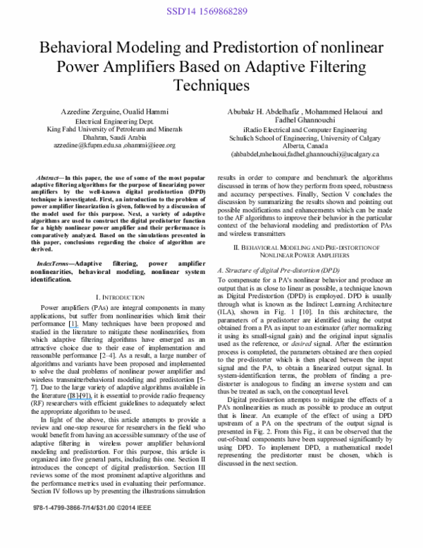 Pdf Behavioral Modeling And Predistortion Of Nonlinear Power Amplifiers Based On Adaptive