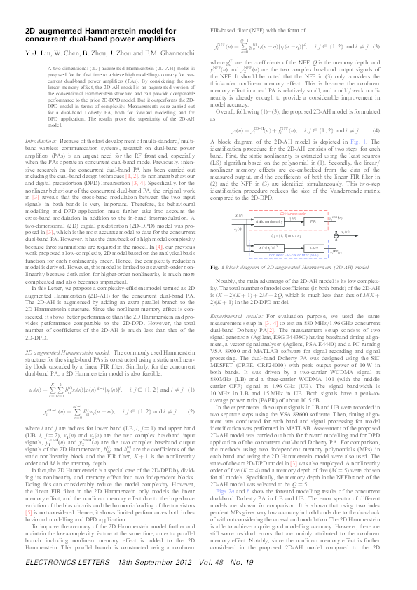 (PDF) 2D augmented Hammerstein model for concurrent dual-band power amplifiers