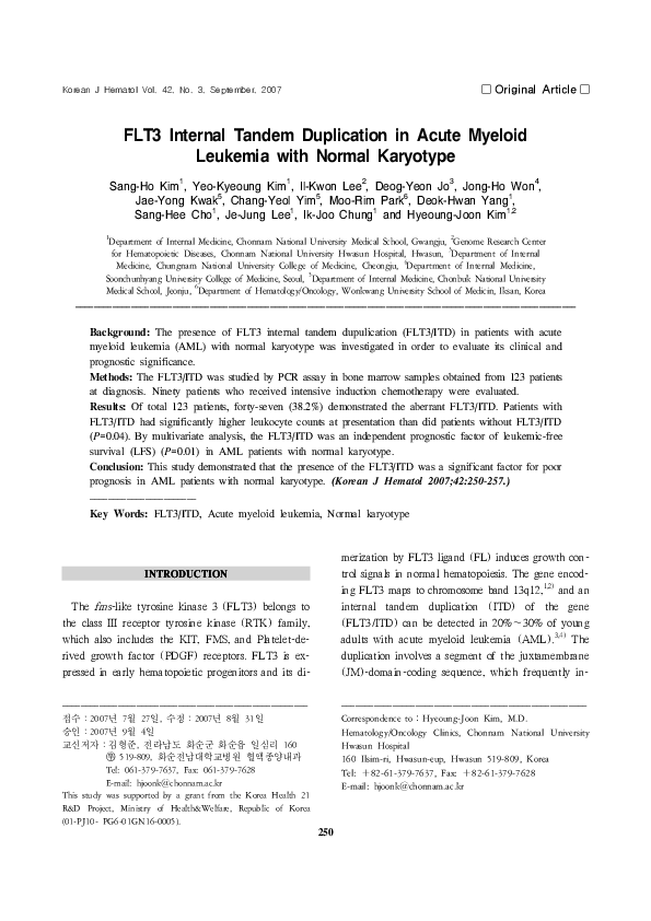 (PDF) FLT3 Internal Tandem Duplication in Acute Myeloid Leukemia with ...