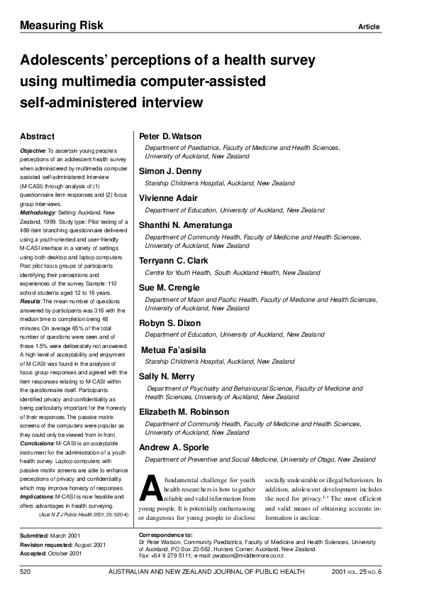 (PDF) Adolescents' perceptions of a health survey using multimedia ...