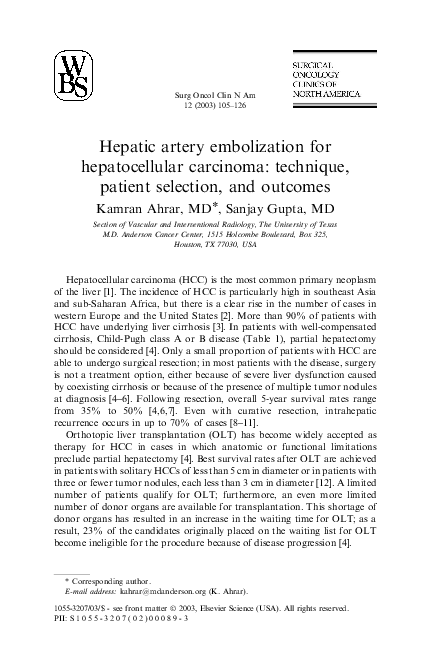 (PDF) Hepatic artery embolization for hepatocellular carcinoma ...