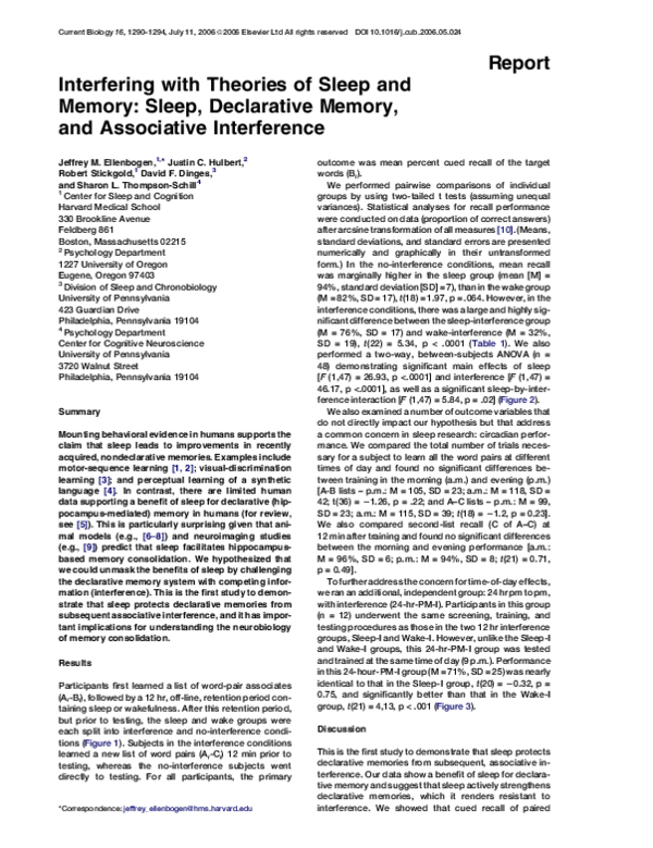 (PDF) Interfering with Theories of Sleep and Memory: Sleep, Declarative Memory, and Associative ...