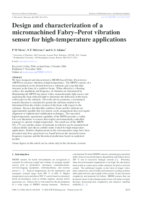 (PDF) Design and characterization of a micromachined Fabry–Perot ...