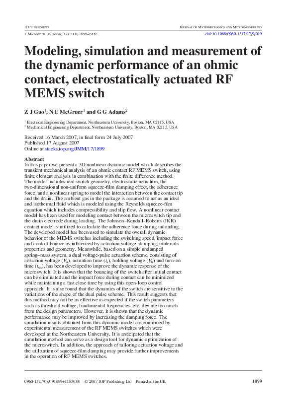 Pdf Modeling Simulation And Measurement Of The Dynamic Performance