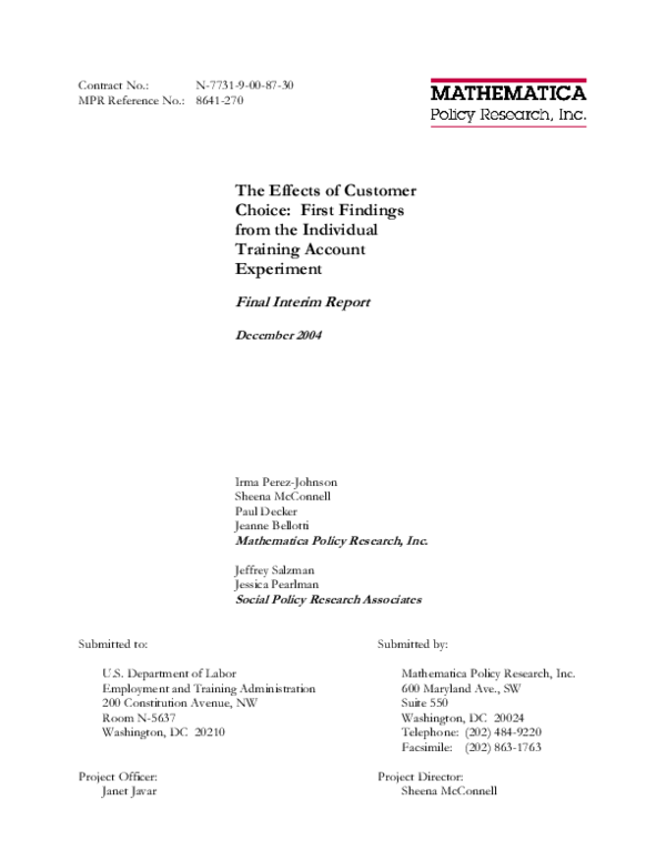 (PDF) The Effects of Customer Choice: First Findings from the ...