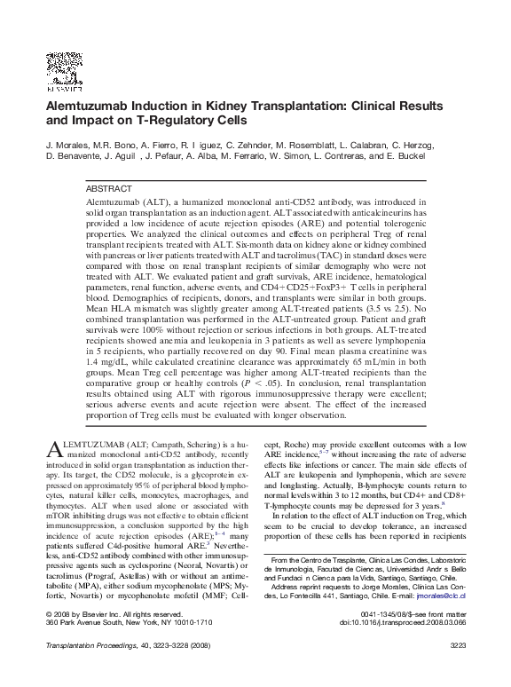 (PDF) Alemtuzumab in Kidney Transplant Outcomes