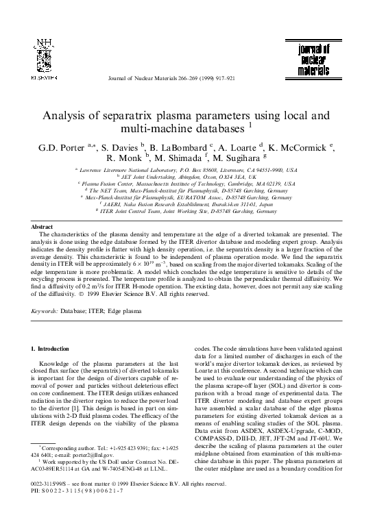 (PDF) Analysis of separatrix plasma parameters using local and multi ...