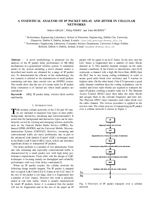 Pdf A Statistical Analysis Of Ip Packet Delay And Jitter In Cellular Networks H Graja