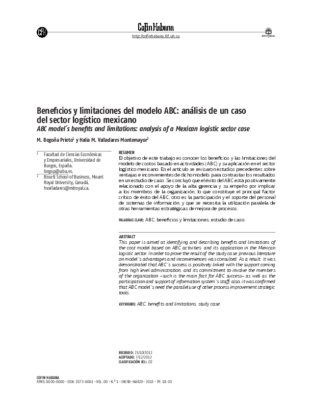 (PDF) Beneficios y limitaciones del modelo ABC: análisis de un caso del ...