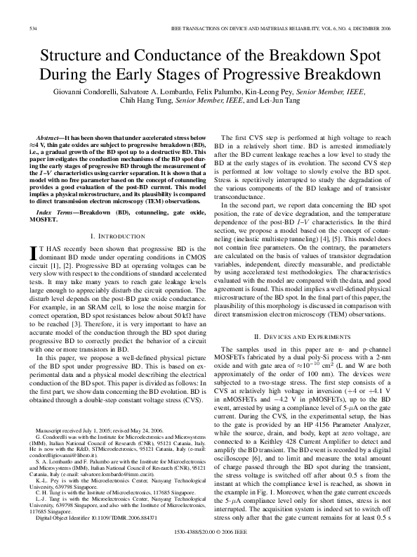 (PDF) Structure and Conductance of the Breakdown Spot During the Early ...