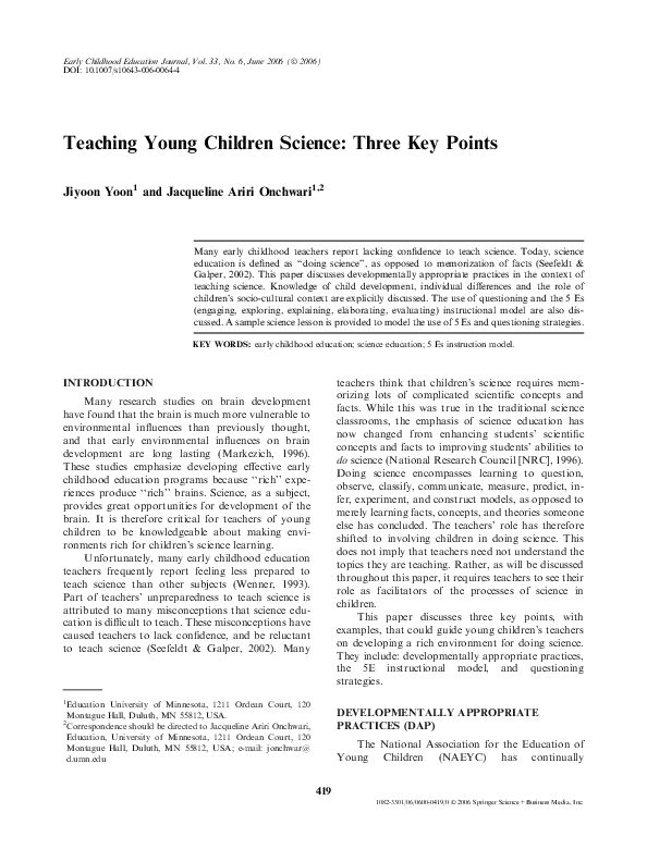 (PDF) Teaching Young Children Science: Three Key Points