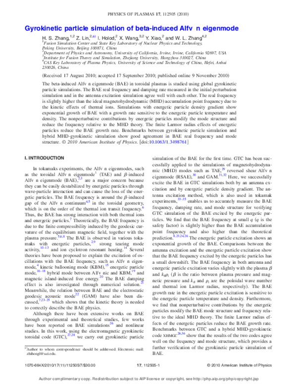Pdf Gyrokinetic Particle Simulation Of Beta Induced Alfvén Eigenmode I Holod