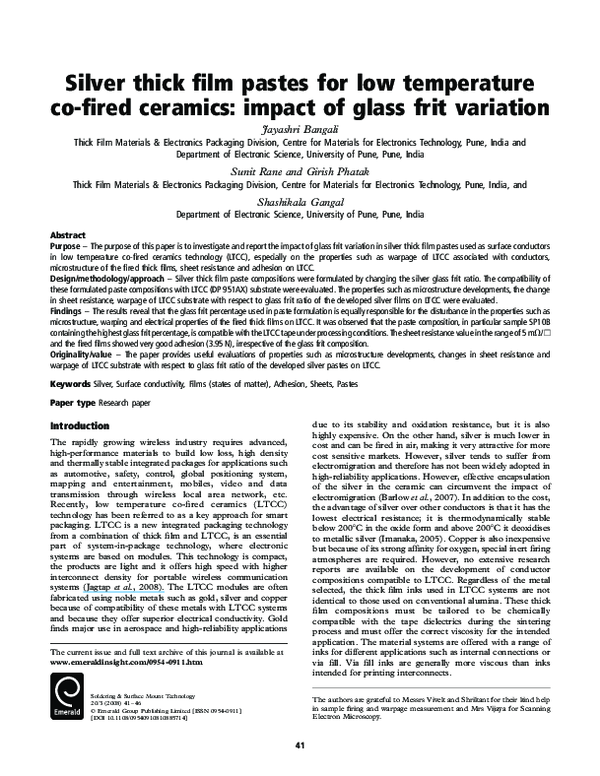 (PDF) Silver thick film pastes for low temperature co‐fired ceramics ...