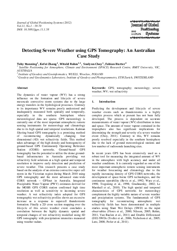 (PDF) Detecting Severe Weather using GPS Tomography: An Australian Case ...