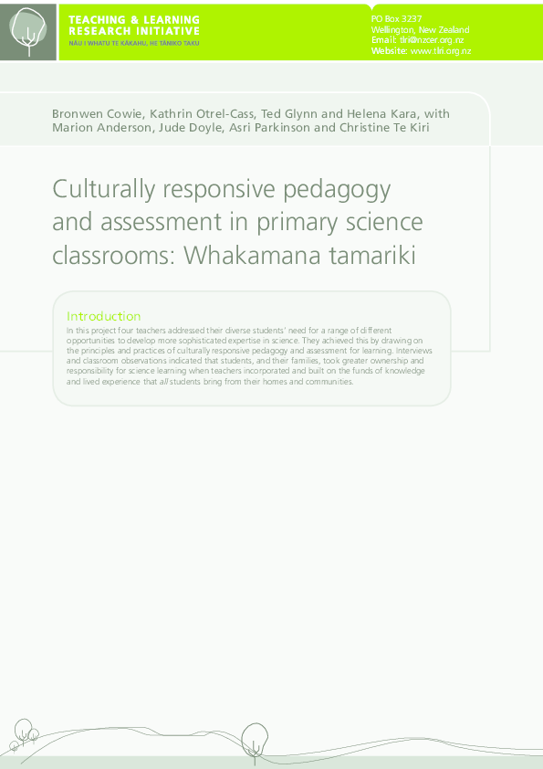(PDF) Culturally responsive pedagogy and assessment in primary science classrooms: Whakamana ...