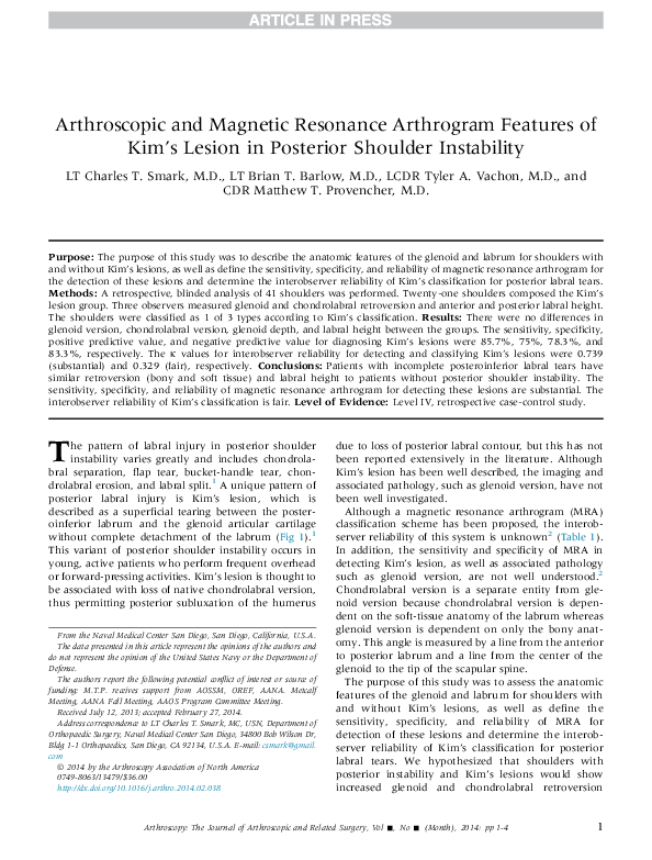(PDF) Arthroscopic and Magnetic Resonance Arthrogram Features of Kim's ...