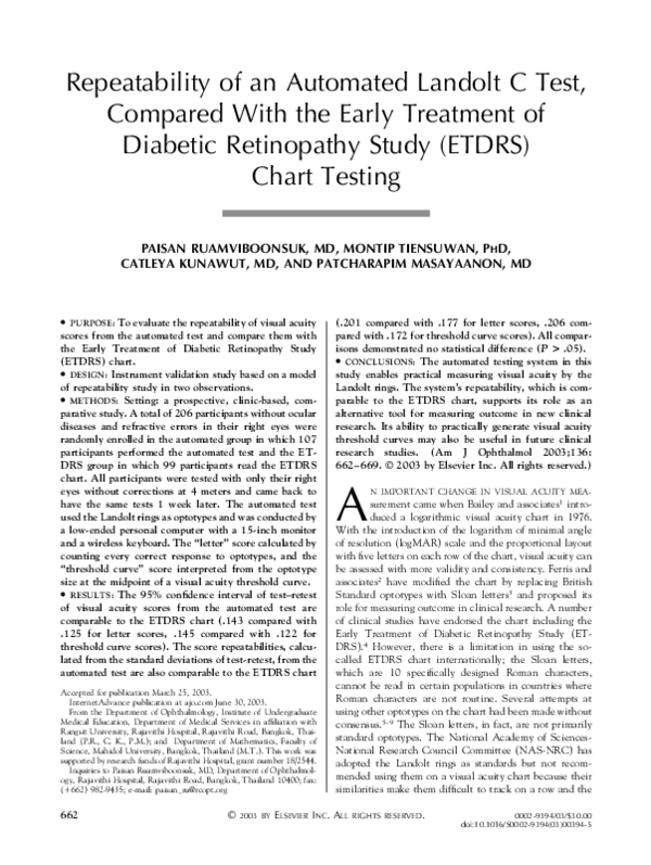 (PDF) Repeatability of an automated Landolt C test, compared with the ...