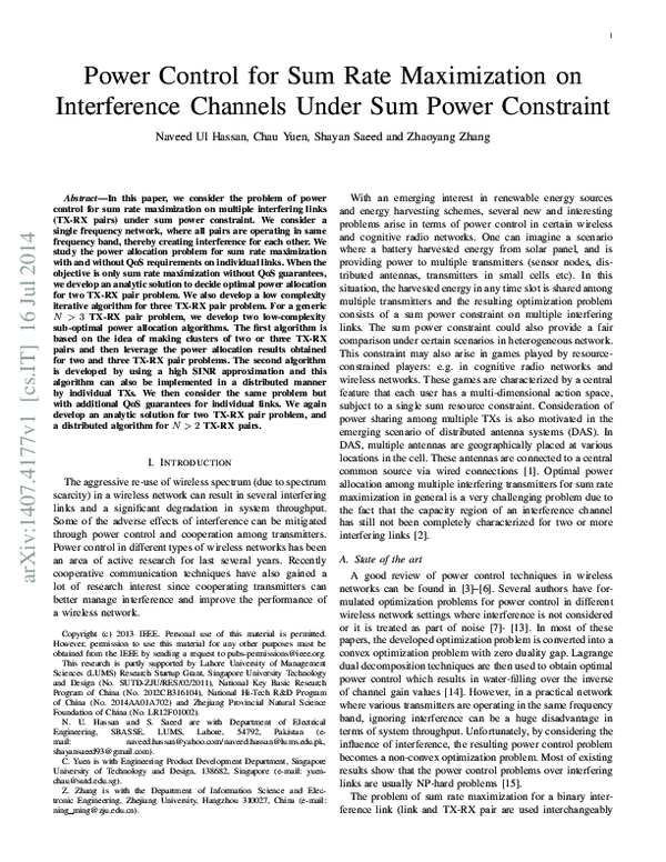 (PDF) Power Control for Sum-Rate Maximization on Interference Channels Under Sum Power Constraint