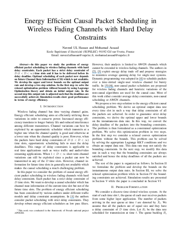 Pdf Energy Efficient Packet Scheduling With Delay Constraints