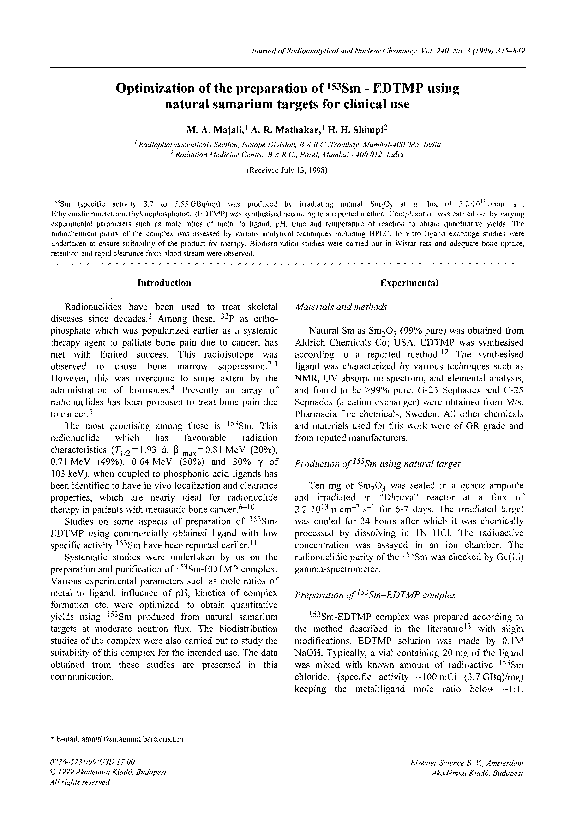 (PDF) Optimization of the preparation of153Sm-EDTMP using natural ...