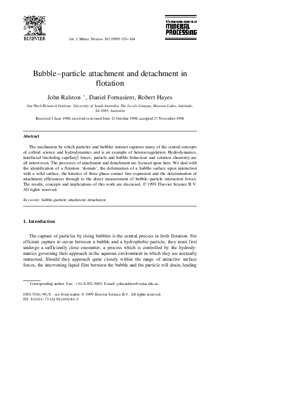 (PDF) Bubble–particle attachment and detachment in flotation