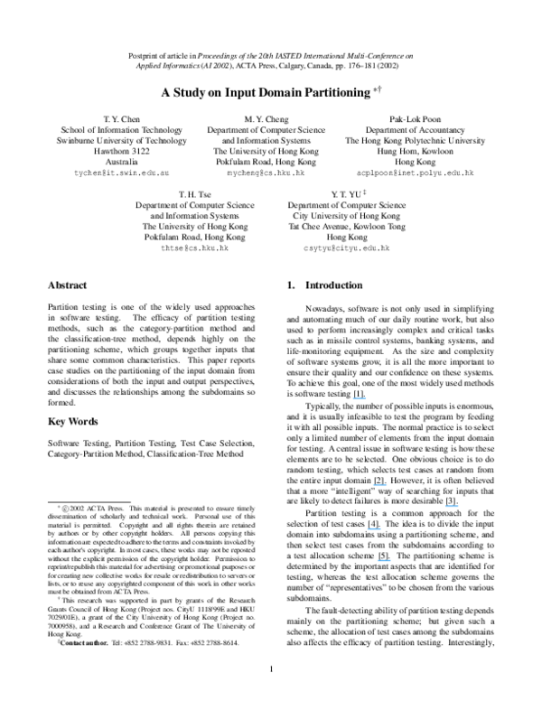 (PDF) A study on input domain partitioning