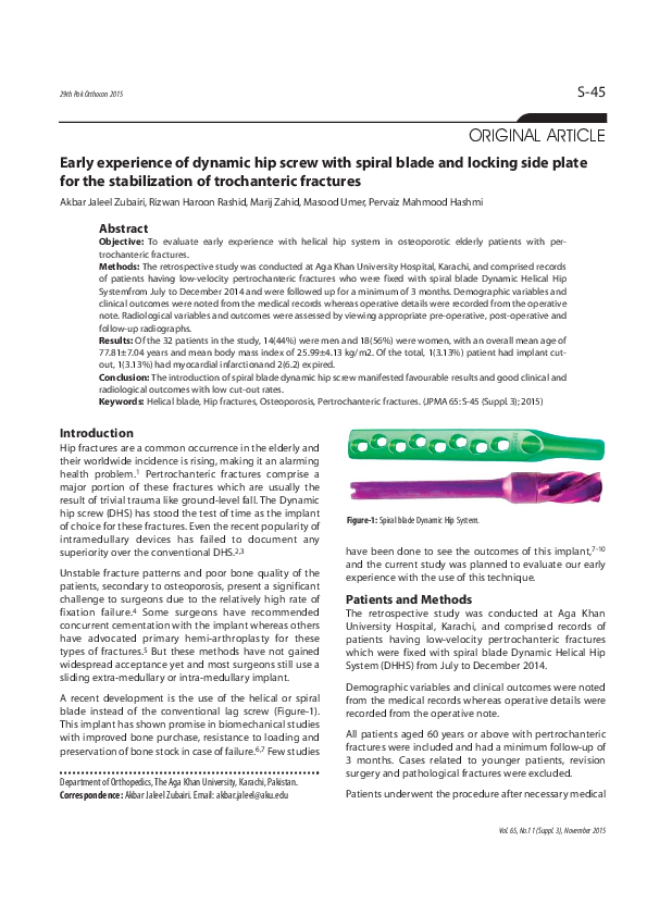(PDF) Early experience of dynamic hip screw with spiral blade and ...