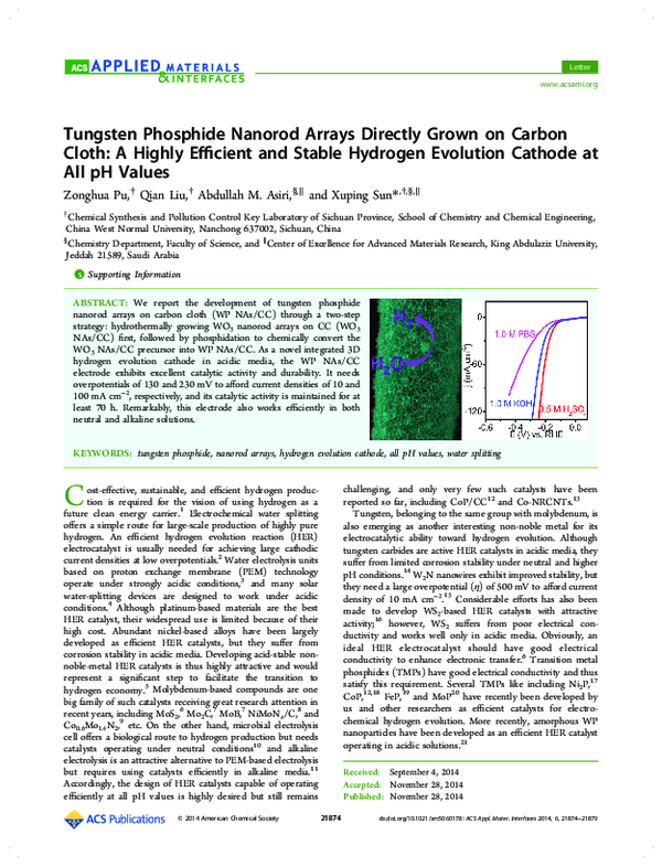 (PDF) Tungsten Phosphide Nanorod Arrays Directly Grown on Carbon Cloth ...