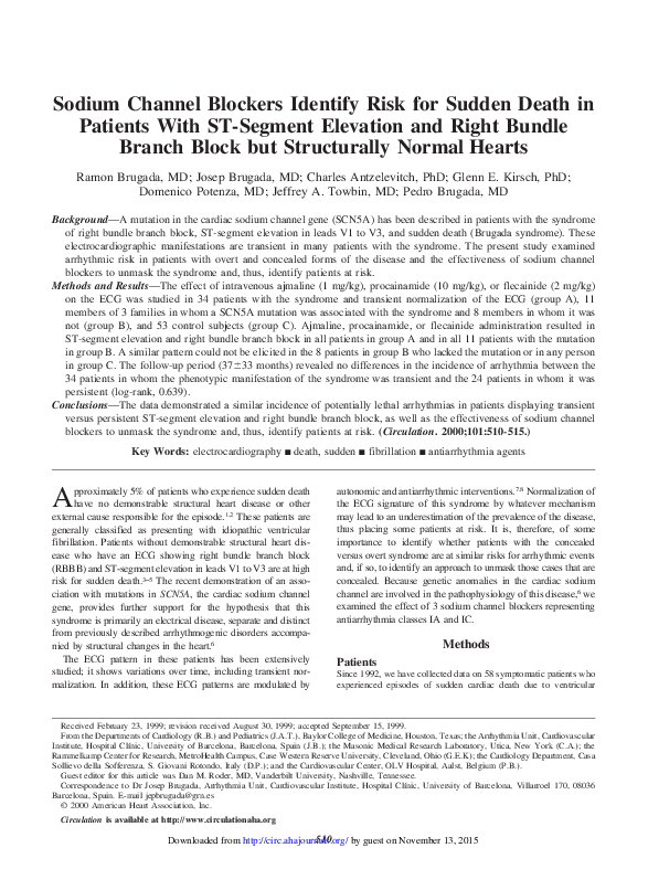 (PDF) Sodium Channel Blockers Identify Risk for Sudden Death in ...