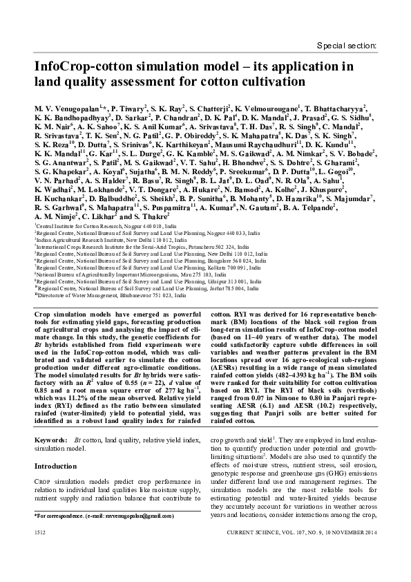 (PDF) InfoCrop Model for Cotton Land Quality Assessment