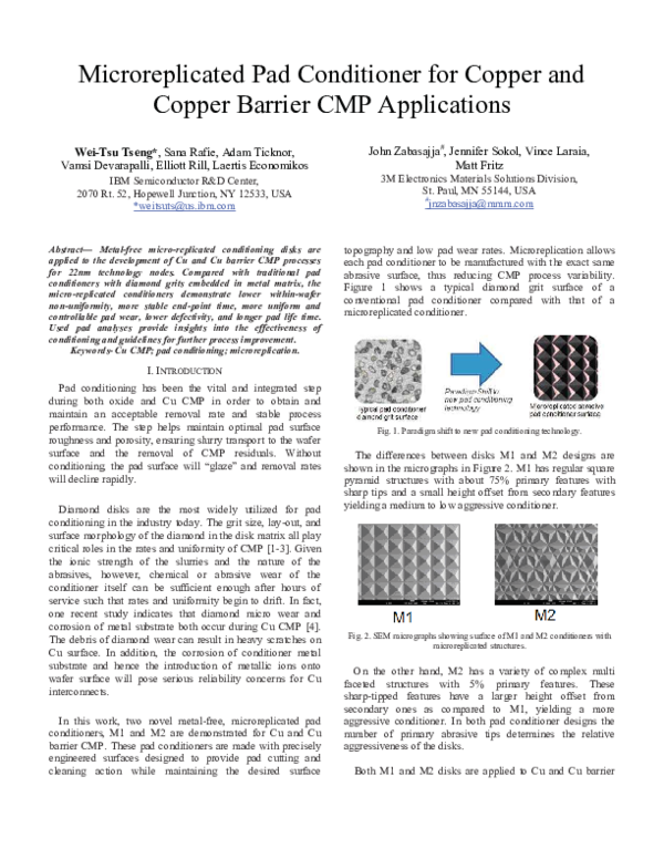 (PDF) Microreplicated pad conditioner for copper and copper barrier CMP ...