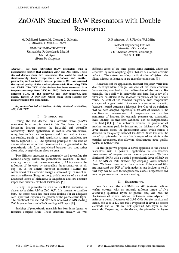 (PDF) ZnO/AlN stacked BAW resonators with double resonance