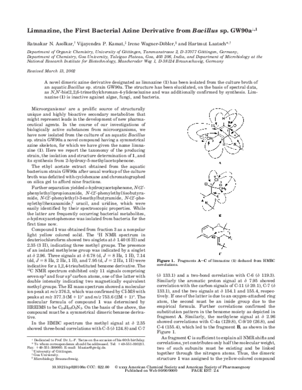 (PDF) Novel Limnazine: First Bacterial Azine from Bacillus GW90a