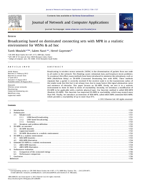 Pdf Broadcasting Based On Dominated Connecting Sets With Mpr In A Realistic Environment For