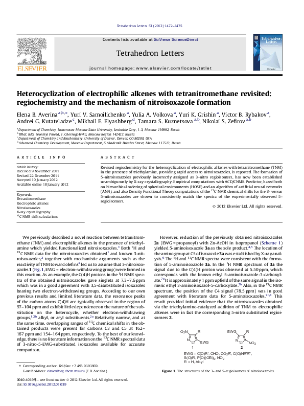(PDF) Heterocyclization of electrophilic alkenes with tetranitromethane ...