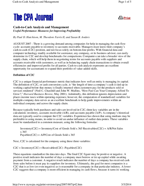 (PDF) Cash-To-Cash Analysis And Management