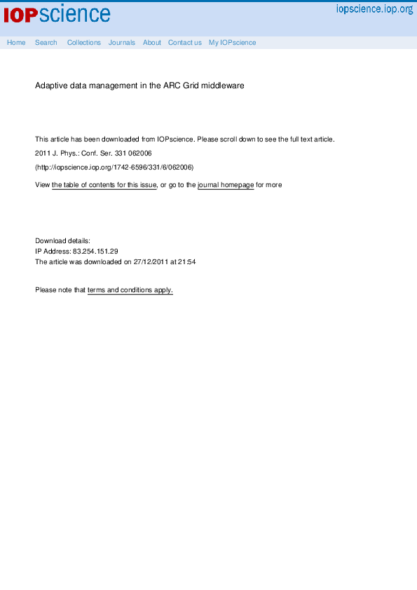 (PDF) Adaptive data management in the ARC Grid middleware