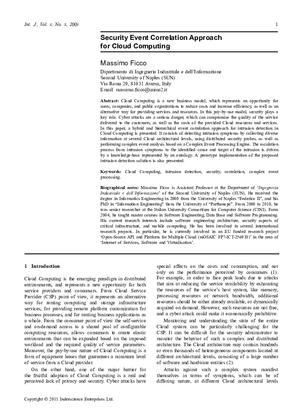 Pdf Security Event Correlation Approach For Cloud Computing