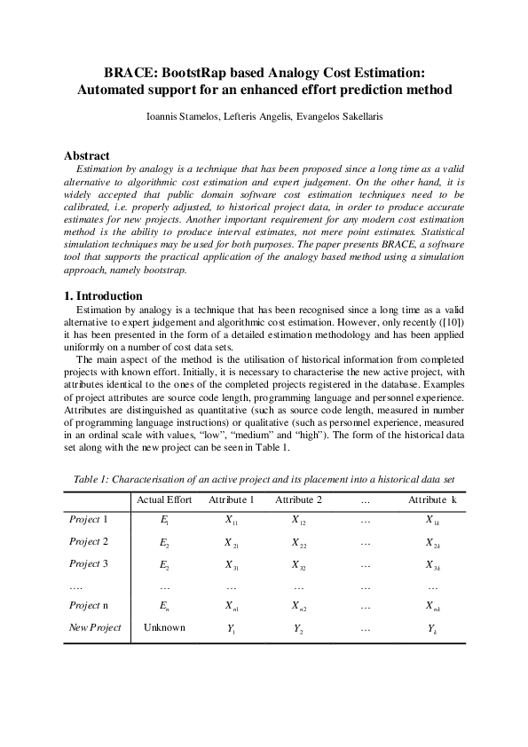 (PDF) BRACE: BootstRap based Analogy Cost Estimation: Automated support for an enhanced effort ...
