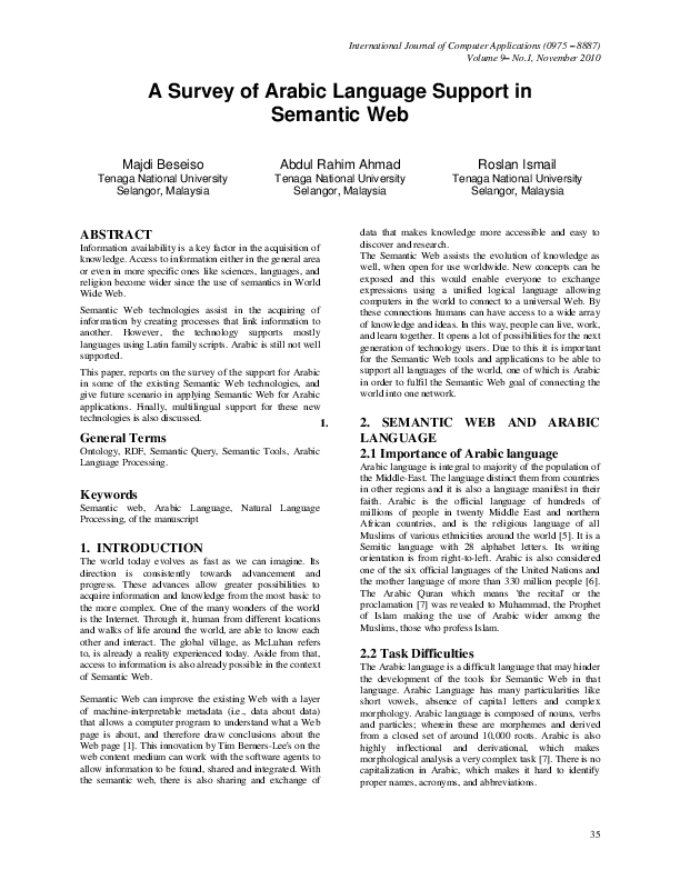 (PDF) A Survey of Arabic language Support in Semantic web
