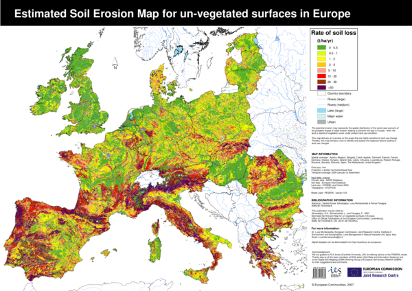 (PDF) Estimated Soil Erosion Map for un-vegetated surfaces in Europe | Panos Panagos - Academia.edu