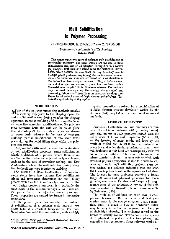 (PDF) Melt solidification in polymer processing