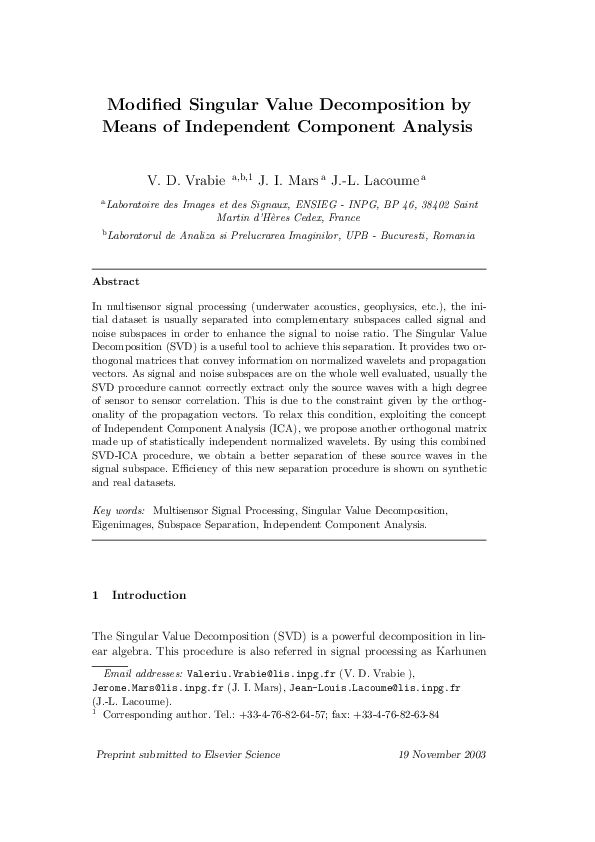 (PDF) Modified singular value decomposition by means of independent component analysis