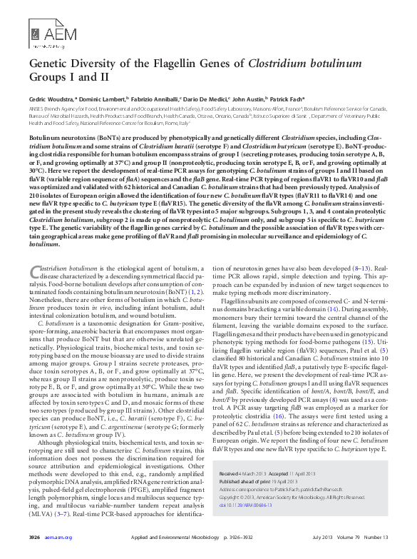 (PDF) Genetic Diversity of the Flagellin Genes of Clostridium botulinum Groups I and II