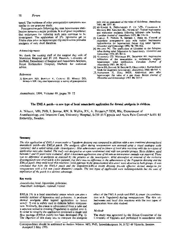 (PDF) The EMLA patch-a new type of local anaesthetic application for ...