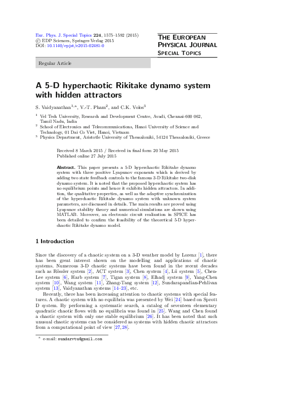 (PDF) A 5-D hyperchaotic Rikitake dynamo system with hidden attractors
