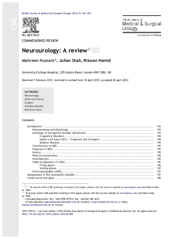 (PDF) Neurourology: A review