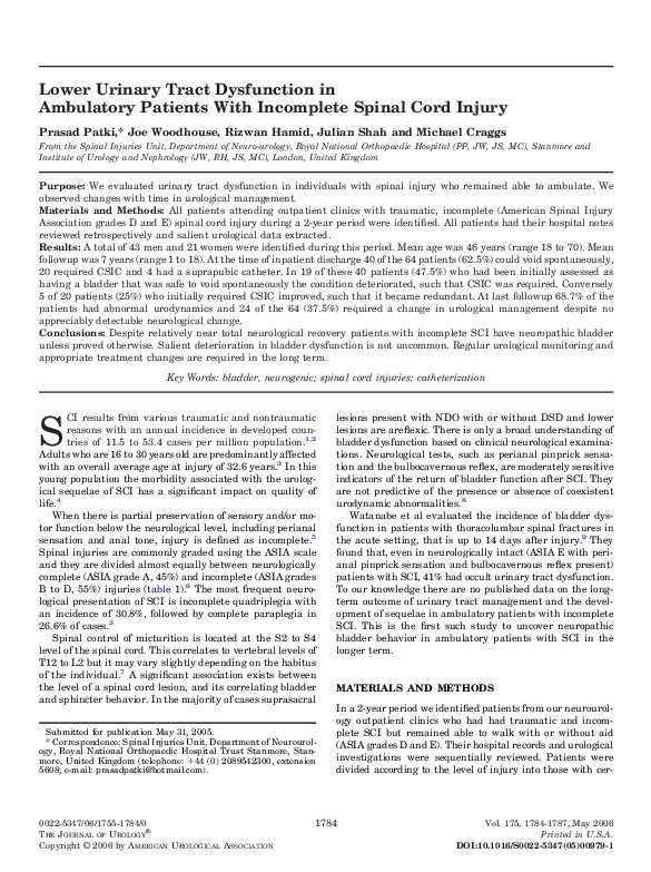 (PDF) Lower Urinary Tract Dysfunction in Ambulatory Patients With ...