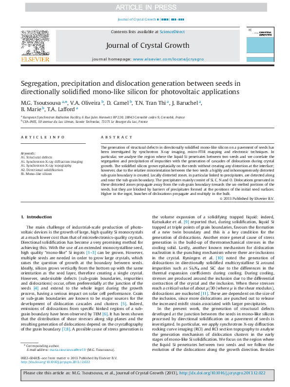 Pdf Segregation Precipitation And Dislocation Generation Between Seeds In Directionally