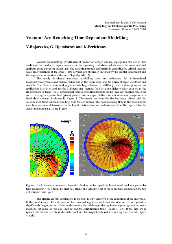 Pdf Vacuum Arc Remelting Time Dependent Modelling